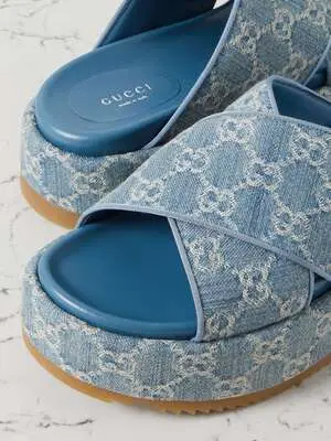 Gucci Angelina Denim-jacquard Platform Slides