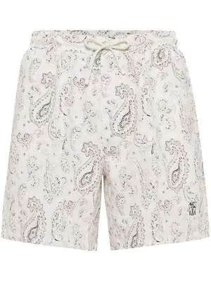 Brunello Cucinelli Paisley-print Swim Shorts - White