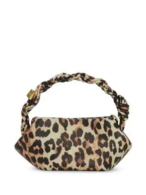 GANNI Leopard Print Braided Top Handle Bag - Brown