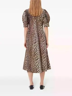 GANNI Leopard-print Organic Cotton Midi Dress - Neutrals