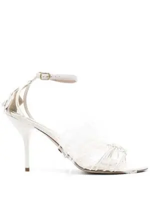 GENNY Feather-detail Leather Sandals - White