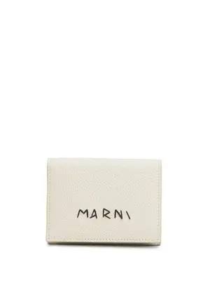 Marni Logo-stitch Tri-fold Leather Wallet - White
