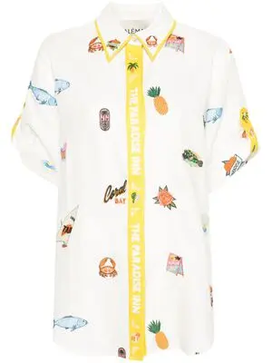 ALEMAIS Marlin Embroidered Flax Shirt