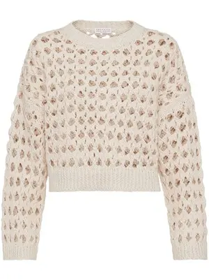BRUNELLO CUCINELLI Openwork-knit Cropped Sweater