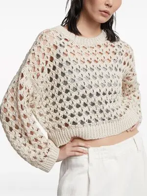 Brunello Cucinelli Openwork-knit Cropped Sweater