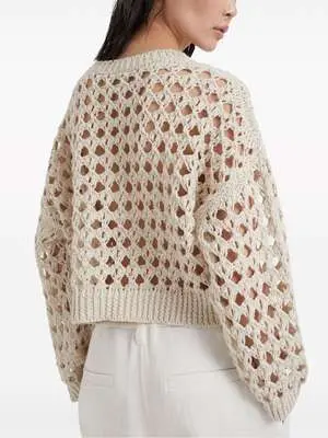 Brunello Cucinelli Openwork-knit Cropped Sweater