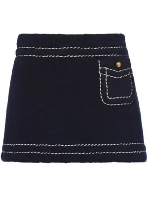 Prada Contrast-stitching Cashmere Miniskirt - Blue
