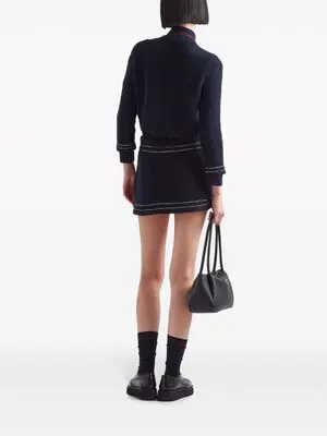 Prada Contrast-stitching Cashmere Miniskirt - Blue