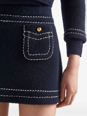 Prada Contrast-stitching Cashmere Miniskirt - Blue