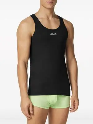 Versace Logo-embroidered Ribbed Tank Top - Black