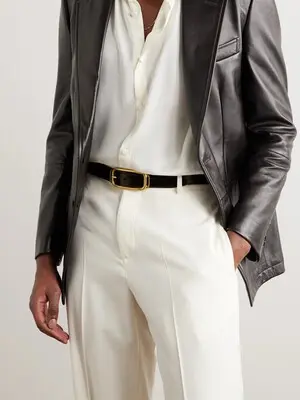 TOM FORD 3cm Glossed Lizard-effect Leather Belt