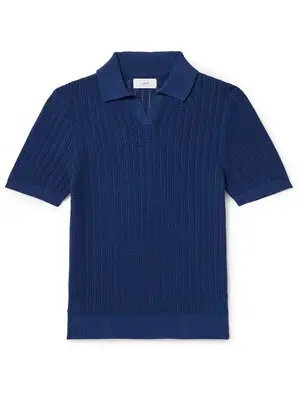 Mr P. Open-knit Ribbed Cotton Polo Shirt - Blue
