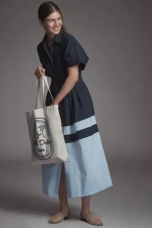 EXQUISE Exquise Tobie Shirt Dress With Exaggerated Sleeves And Pleats Dark Blue