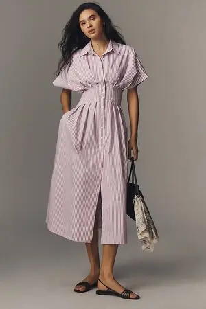 EXQUISE Exquise Tobie Shirt Dress With Exaggerated Sleeves And Pleats Multicolor