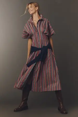 EXQUISE The Tobie Shirt Dress - Pink/teal Stripe
