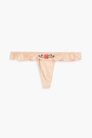 Stella McCartney Embroidered Stretchsatin Thong - Pastel Orange