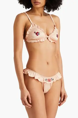 Stella McCartney Embroidered Stretchsatin Thong
