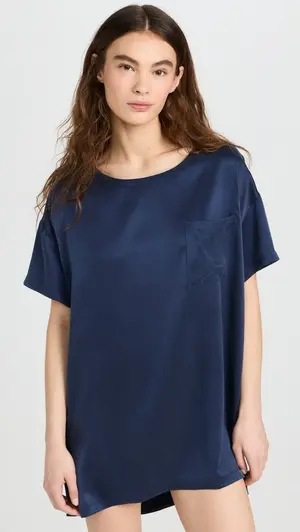 Lunya Washable Silk Oversized Sleep Tee - Deep Blue