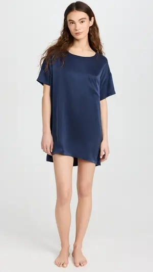 Lunya Washable Silk Oversized Sleep Tee - Deep Blue