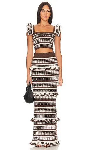 Tularosa Kaely Maxi Skirt - Brown & Ivory