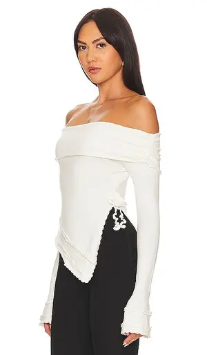 GUIZIO Soler Fold Over Knit Top - White