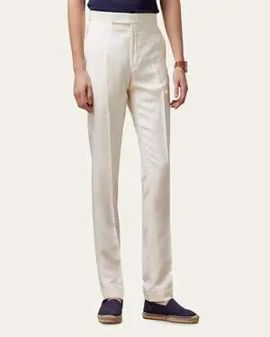 Ralph Lauren Purple Label Gregory Silk-linen Trousers - Cream