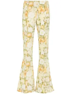 Acne Studios Acne Studios Abstract Floral Print Flared Trousers Green/multicolour
