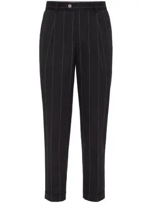 Brunello Cucinelli Stripe-pattern Wool-blend Tapered Trousers