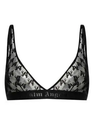 Palm Angels Logo-jacquard Lace Bra - Black