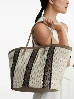 Brunello Cucinelli Striped Woven Tote Bag