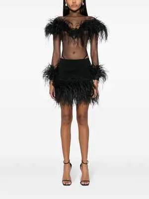 MUGLER Feather-trim Mesh Bodysuit