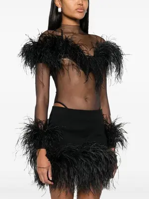 MUGLER Feather-trim Mesh Bodysuit