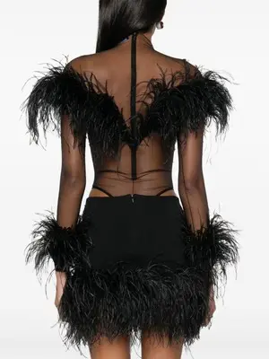 MUGLER Feather-trim Mesh Bodysuit