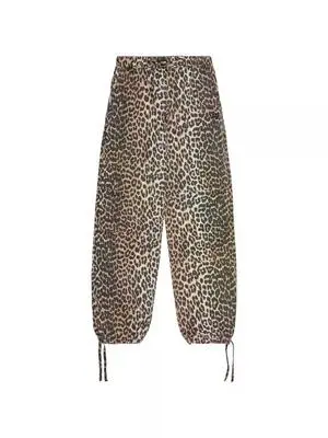 GANNI Leopard Print Cargo Pants - Black