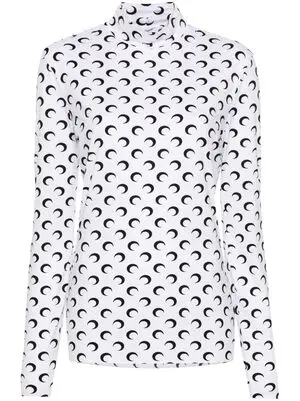 MARINE SERRE Moon-print Mock-neck T-shirt - White