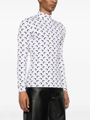 MARINE SERRE Moon-print Mock Neck Long Sleeve T-shirt - White