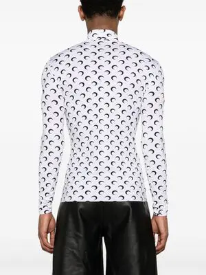 MARINE SERRE Moon-print Mock Neck Long Sleeve T-shirt - White