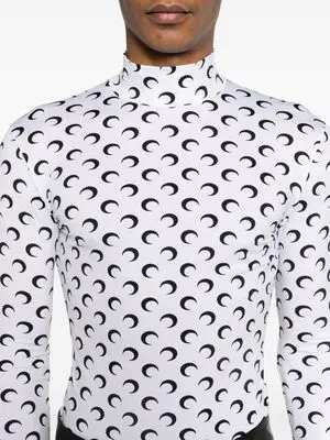 MARINE SERRE Moon-print Mock Neck Long Sleeve T-shirt - White
