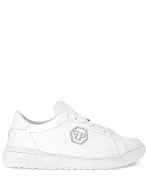 Philipp Plein Logo-appliqué Leather Sneakers - White