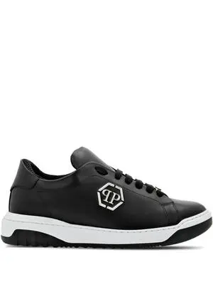 Philipp Plein Logo-appliqué Leather Sneakers - Black