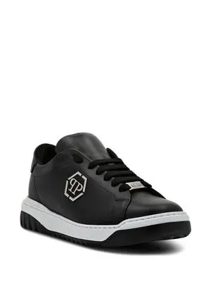 Philipp Plein Logo-appliqué Leather Sneakers - Black