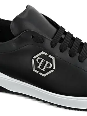 Philipp Plein Logo-appliqué Leather Sneakers - Black