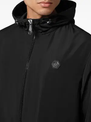Philipp Plein Logo Patch Hooded Windbreaker - Black