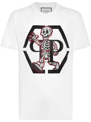 Philipp Plein Rhinestone-skeleton Cotton T-shirt - White