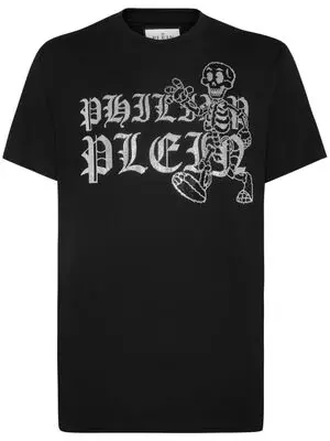 Philipp Plein Rhinestone-skeleton Cotton T-shirt - Black