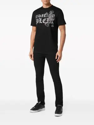 Philipp Plein Rhinestone-skeleton Cotton T-shirt - Black