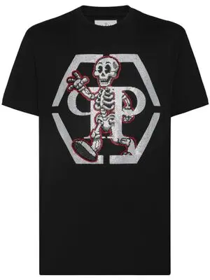 Philipp Plein Rhinestone-skeleton Cotton T-shirt - Black