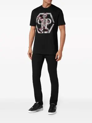 Philipp Plein Rhinestone-skeleton Cotton T-shirt - Black