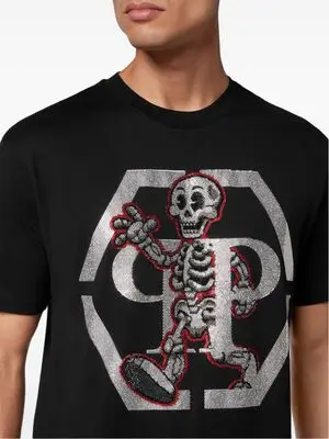 Philipp Plein Rhinestone-skeleton Cotton T-shirt - Black