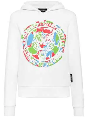 PLEIN SPORT Carbon Tiger Cotton-blend Hoodie - White